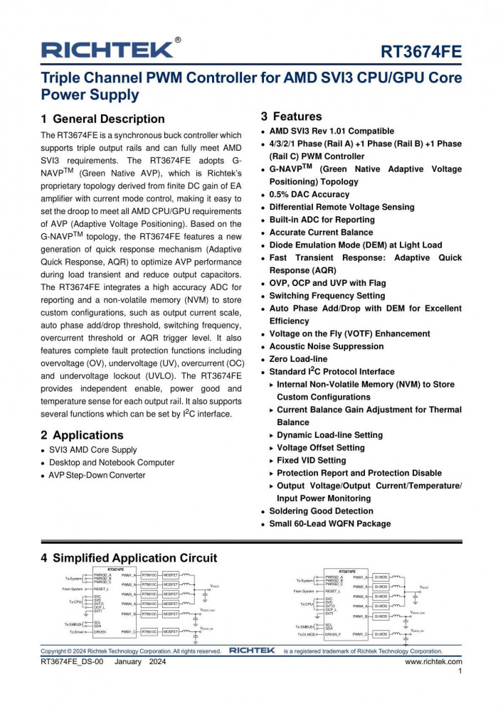RT3674FE datasheet preview, page 1