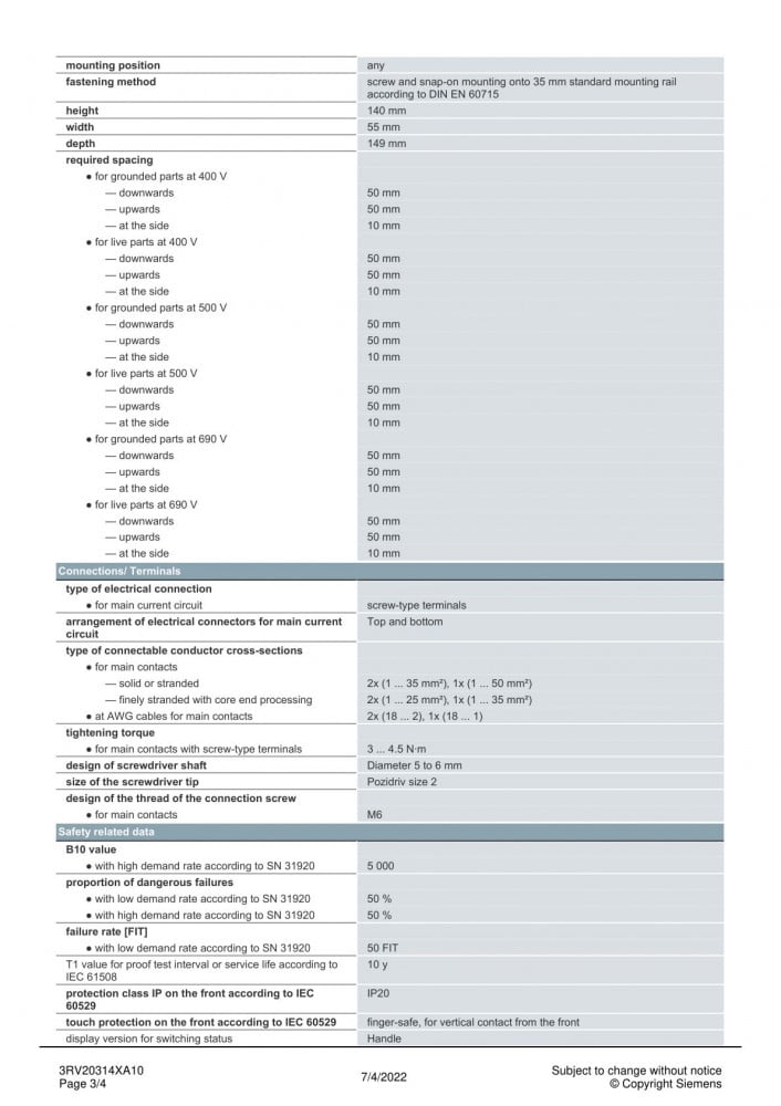 3RV20314XA10 technical document page 3