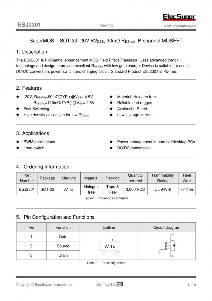 ESJ2301 datasheet page 1