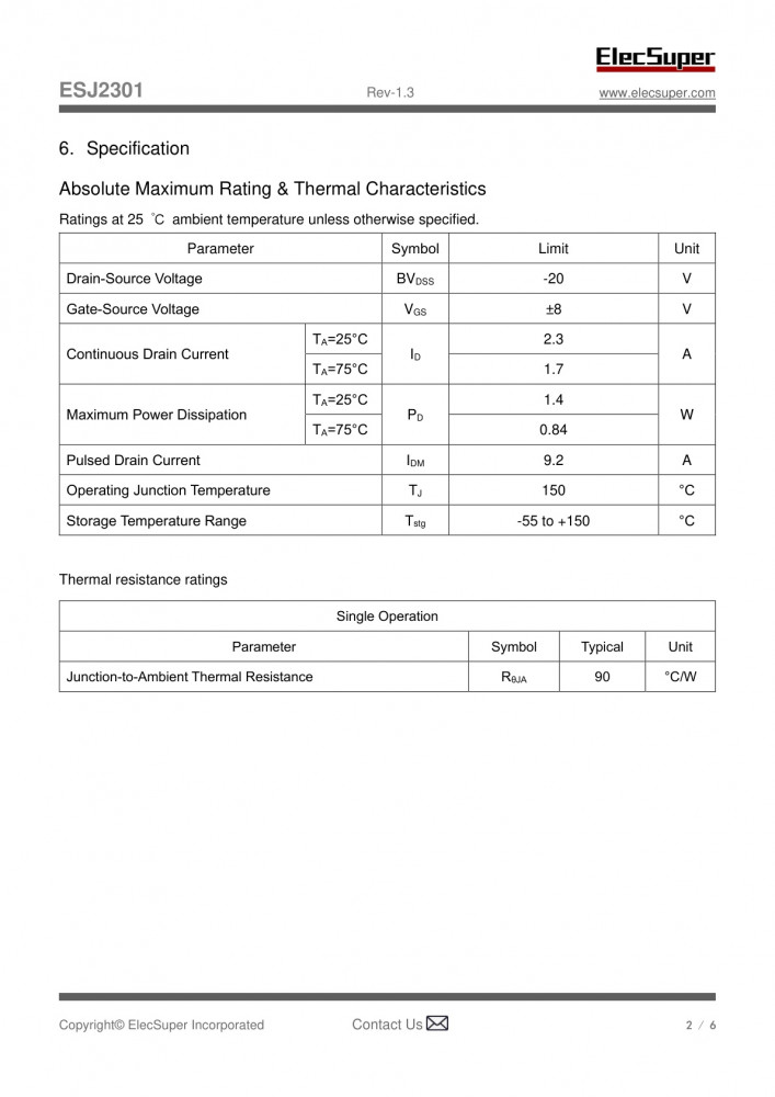 ESJ2301 datasheet page 2