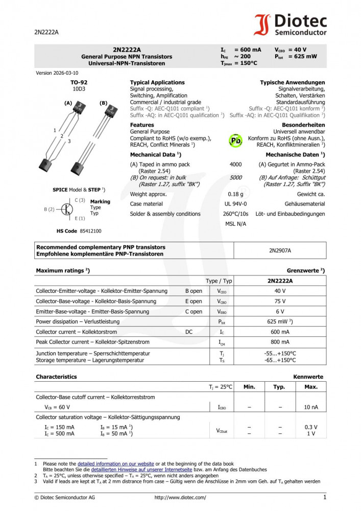 DIOTEC 2N2222A datasheet, page 1
