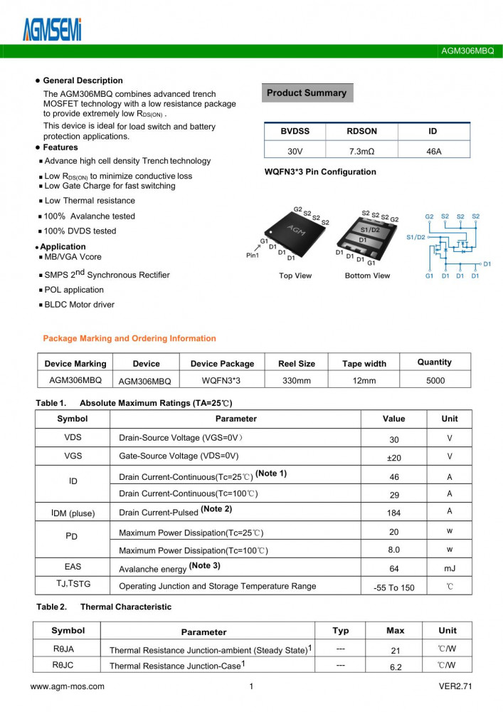 AGM306MBQ datasheet page 1