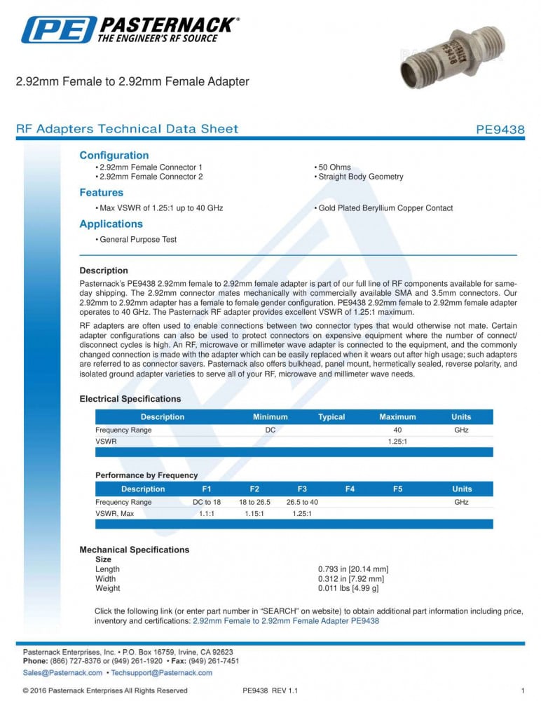PE9438 technical document page 1