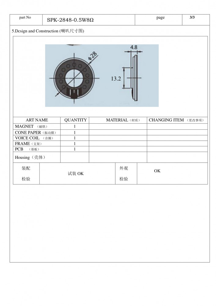 SPK-2848-0.5W8Ω specification page 4