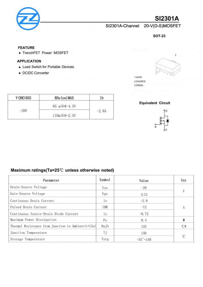 baocheng SI2301A datasheet page 1