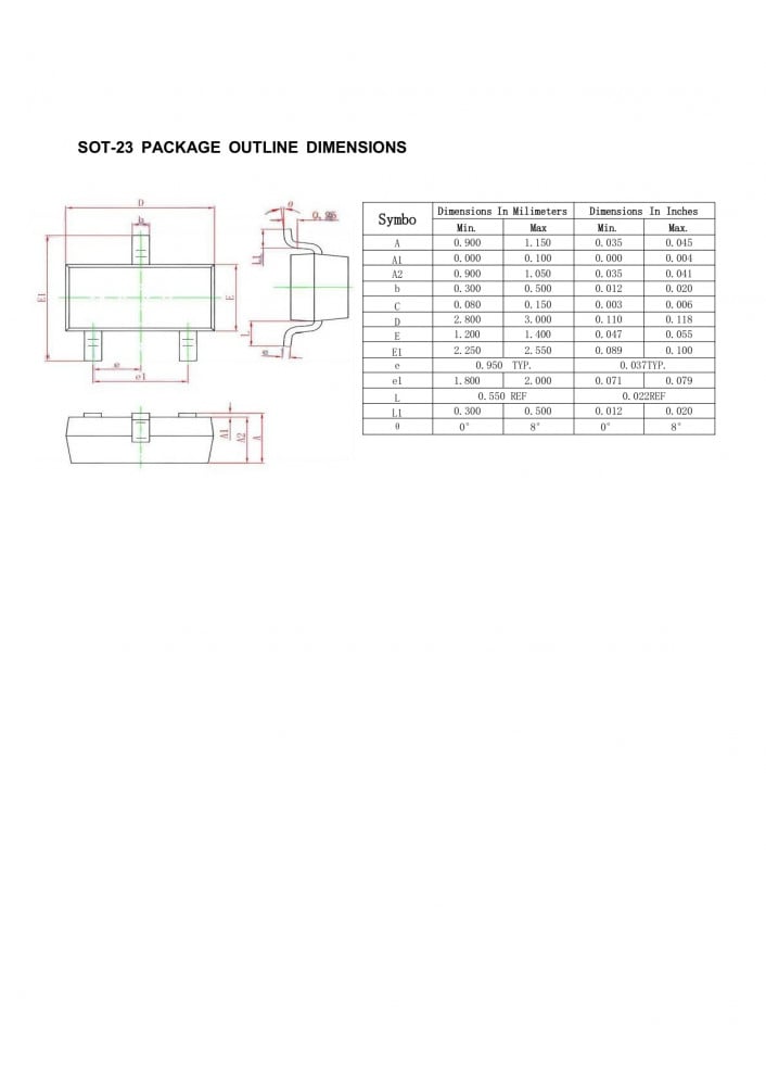 baocheng SI2301A SOT-23 package drawing