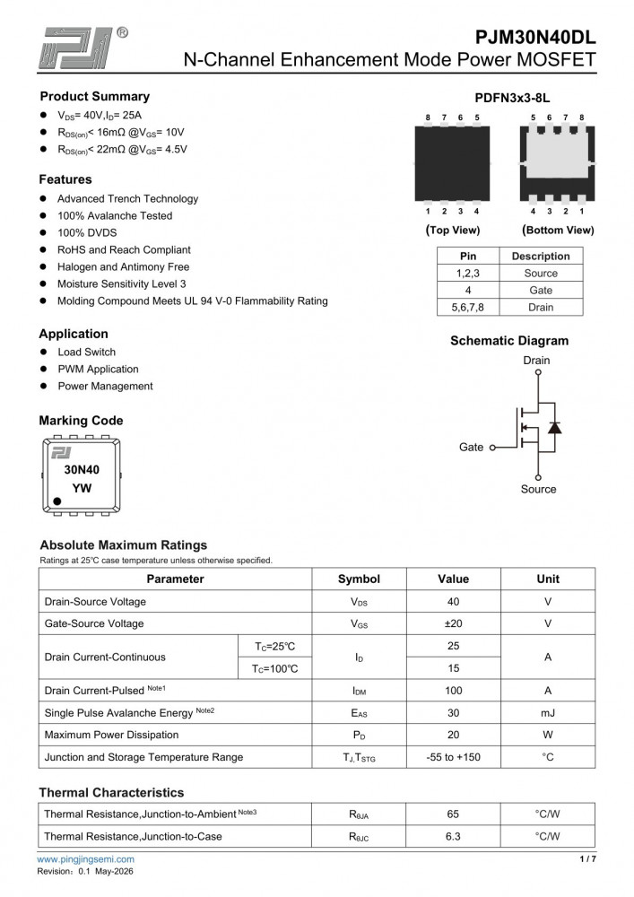 PJM30N40DL technical document page 1
