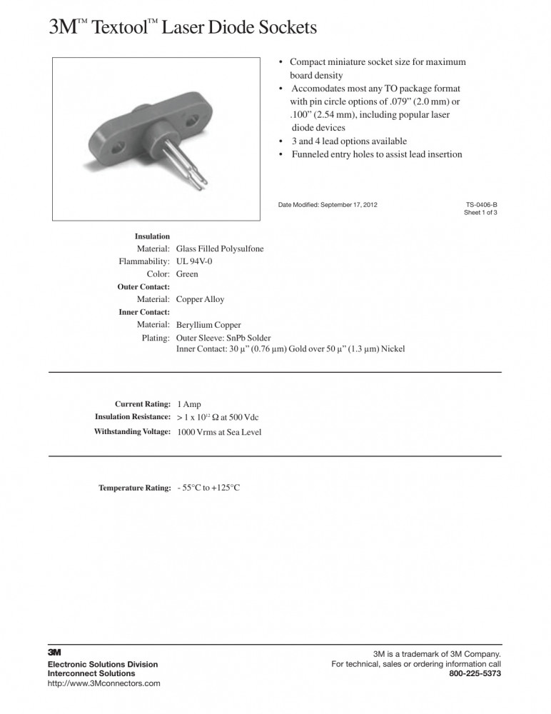 3M Textool laser diode socket technical sheet page 1