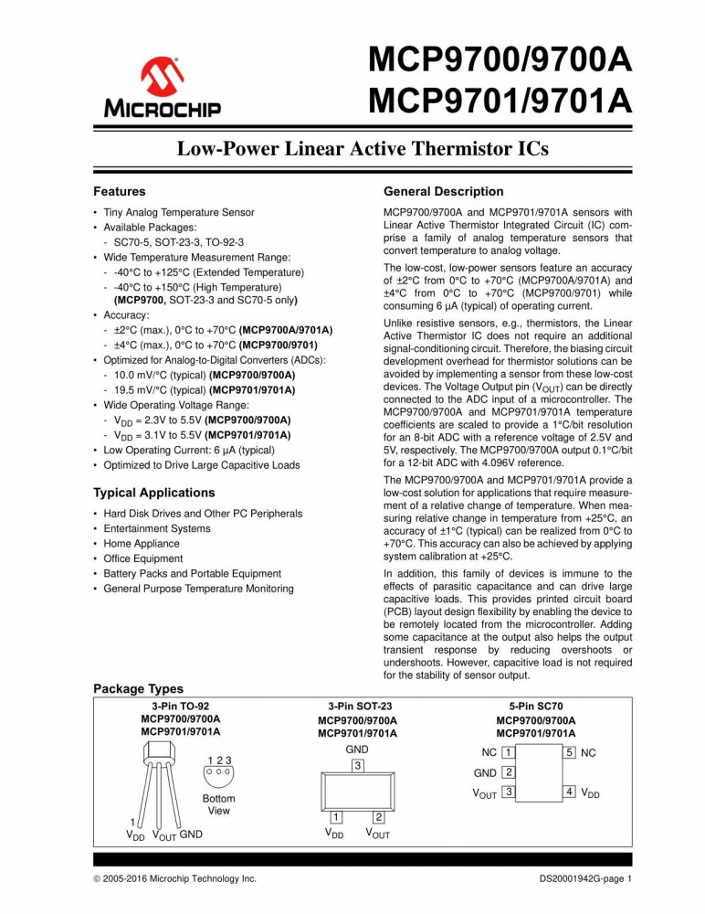 MCP9700T-H/LT technical document page 1