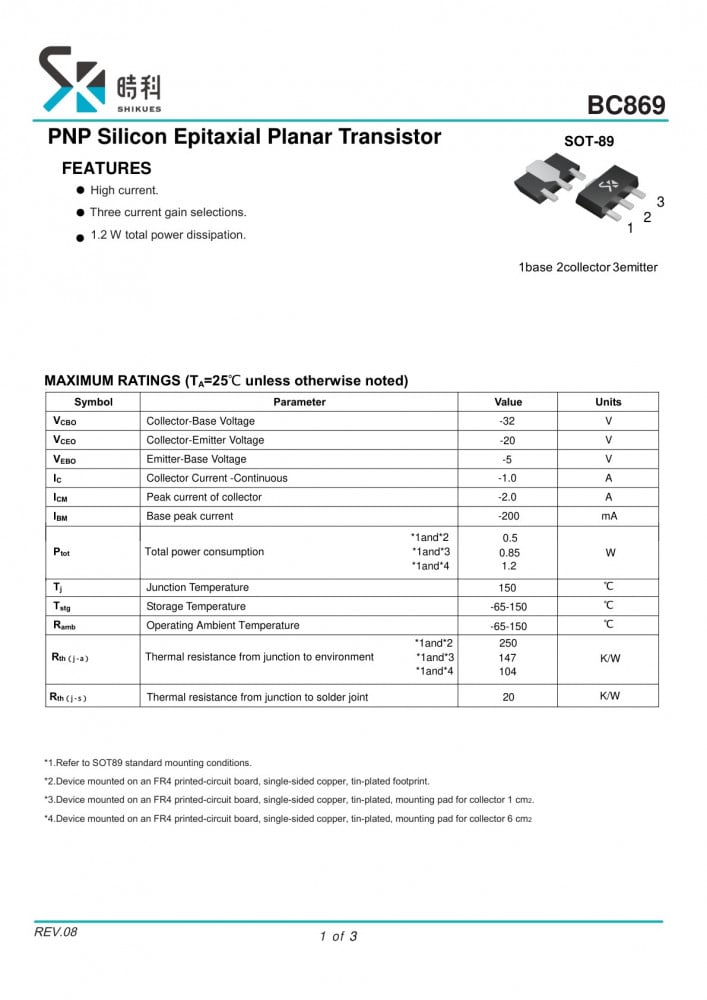 BC869 datasheet page 1