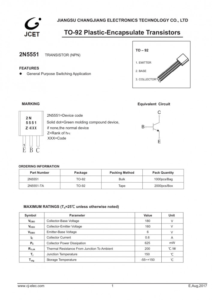 2N5551 datasheet page 1