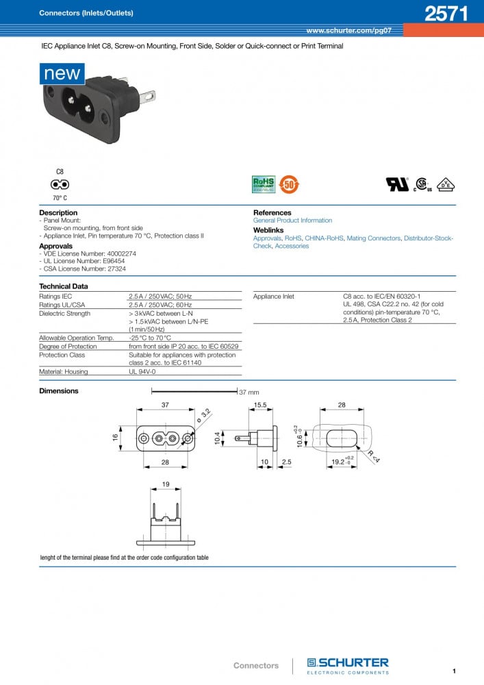 SCHURTER 6160.0005 technical document page 1