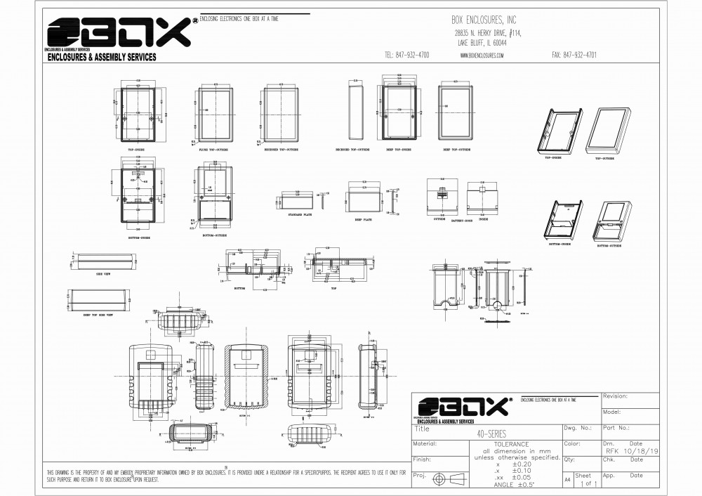 Box Enclosures 40-Series drawing preview associated with the 40-RBT product