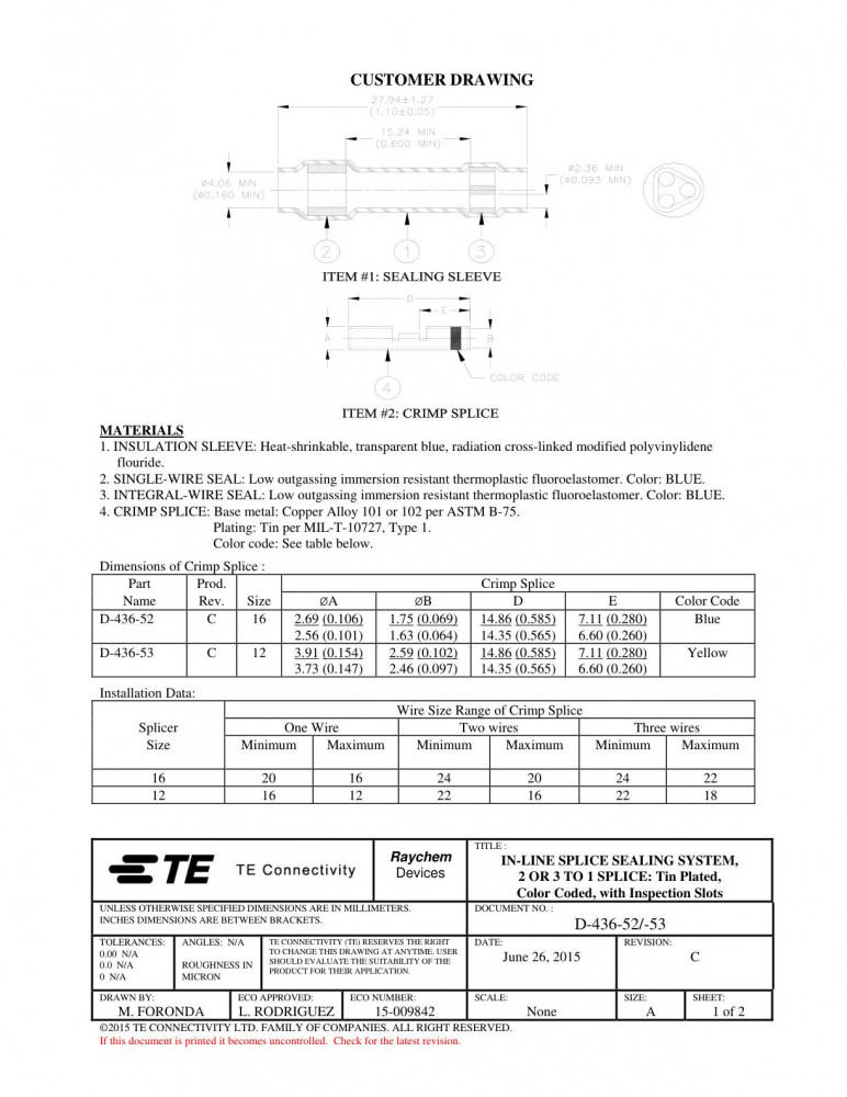 TE Connectivity D-436-53 customer drawing page 1