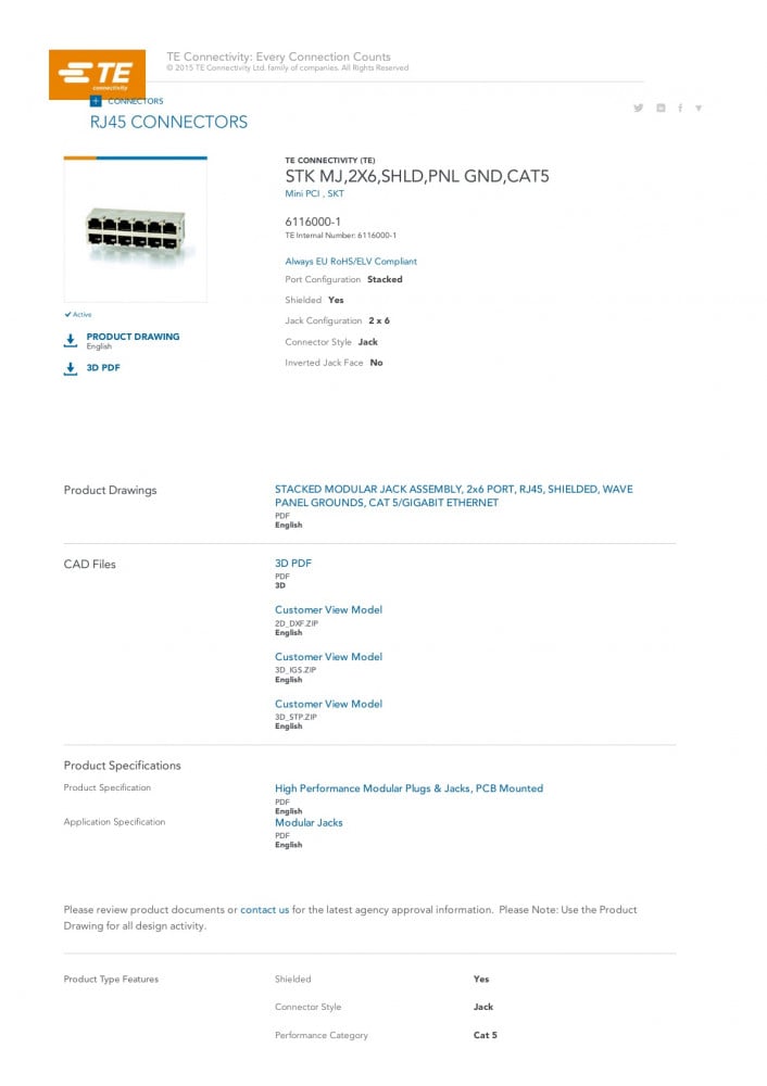 TE Connectivity 6116000-1 technical document page 1
