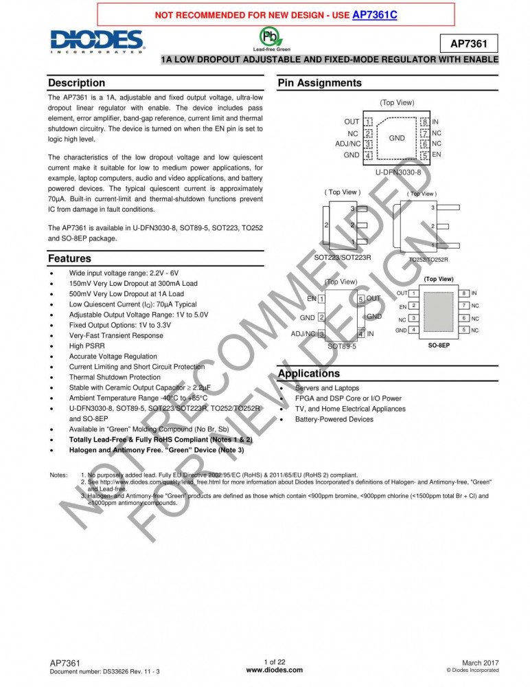 AP7361 datasheet page 1