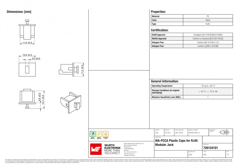 726154101 technical drawing and product information, page 1