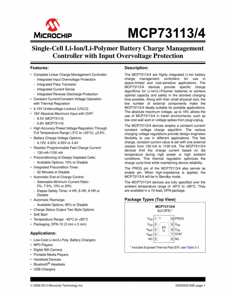 MCP73113-16SI/MF datasheet page 1