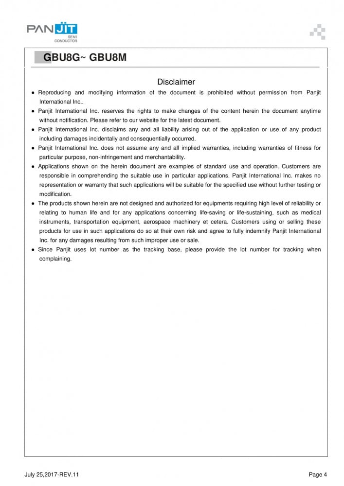 PANJIT GBU8 series datasheet page 4