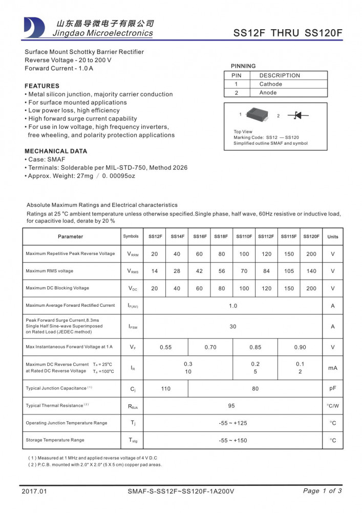 SS110F datasheet page 1