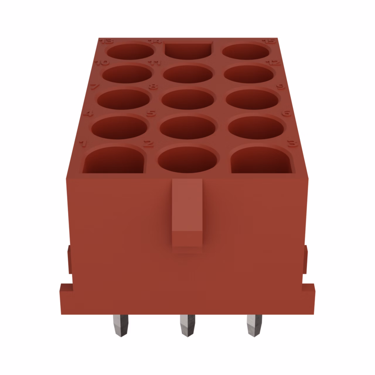 MLX Power Connector Header, 6.35mm Pitch, Vertical, with Compliant Polarizing Peg, Polyester 94V-0, Brick Red, 15 Circuits for sale