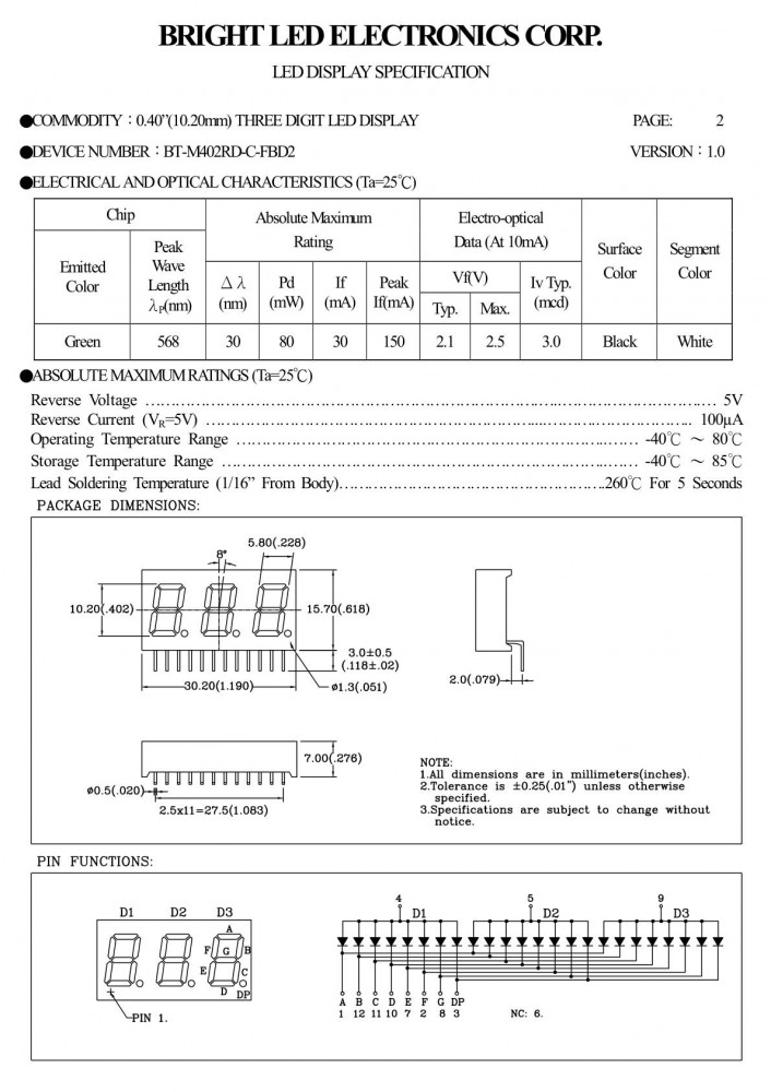 BT-M402RD-C-FBD2 specification page image 1