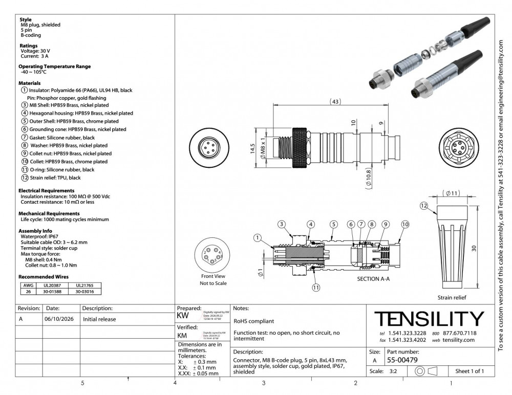 Tensility International 55-00479 M8 B-coded plug drawing