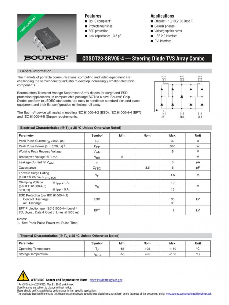 CDSOT23-SRV05-4 datasheet page 1
