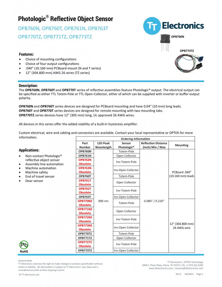OPB761N datasheet page 1