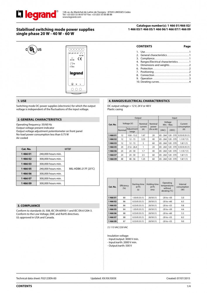 Legrand switching power supply document image, page 1