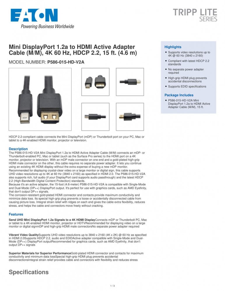 P586-015-HD-V2A technical document page 1