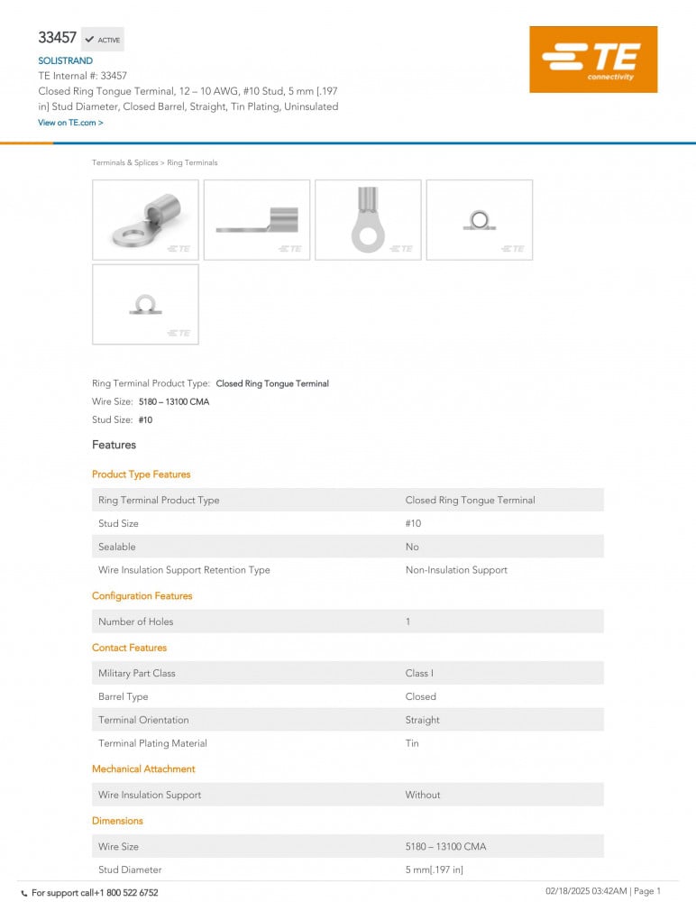 TE Connectivity 33457 technical document page 1
