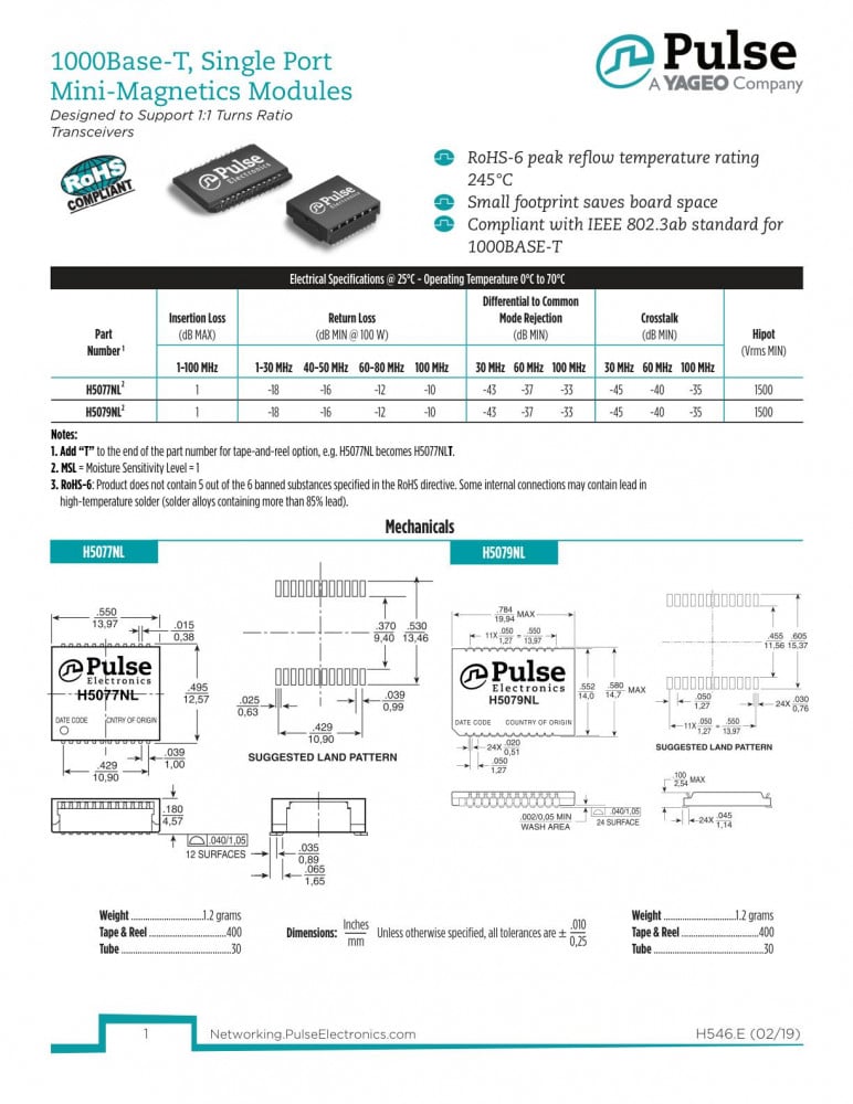 PULSE H5079NL technical document page 1