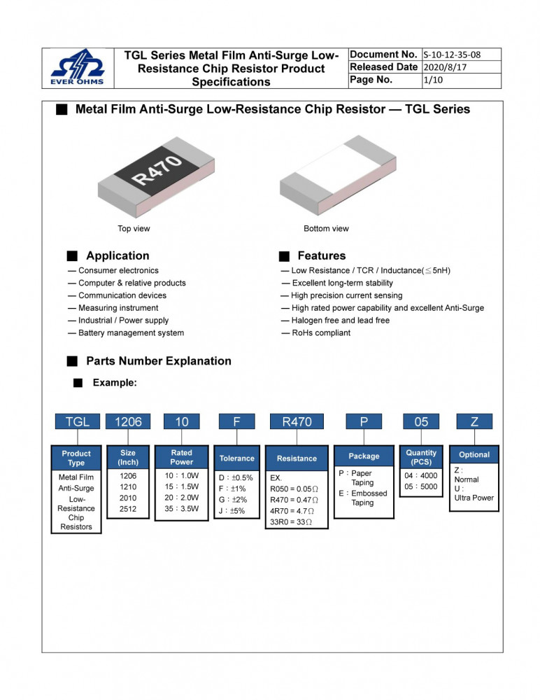 TGL series datasheet page 1