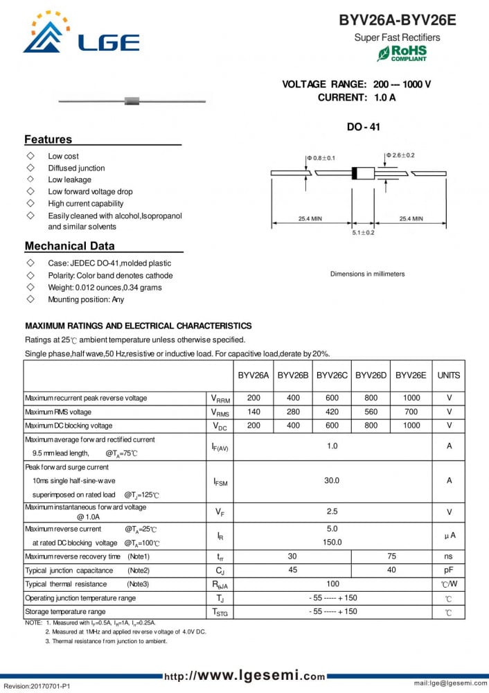 BYV26C datasheet page 1