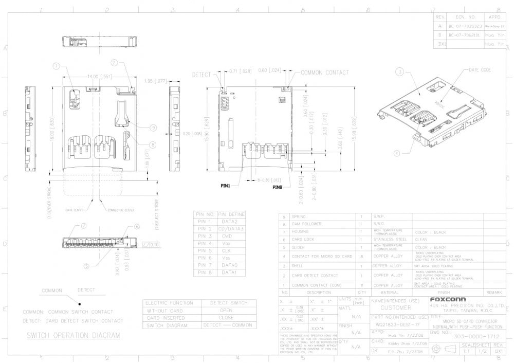 FOXCONN WQ21823-DES1-7F technical drawing page 1