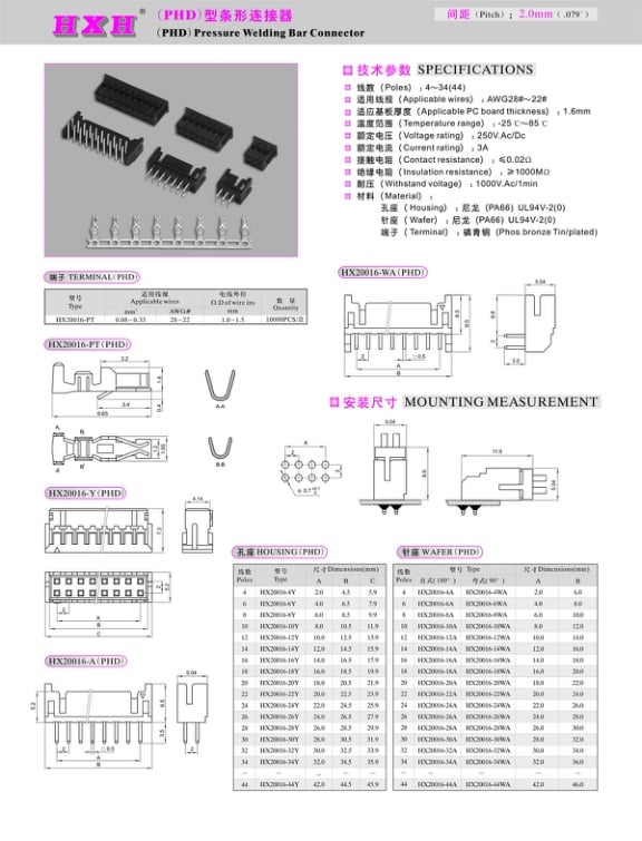 HX20016 series technical document page