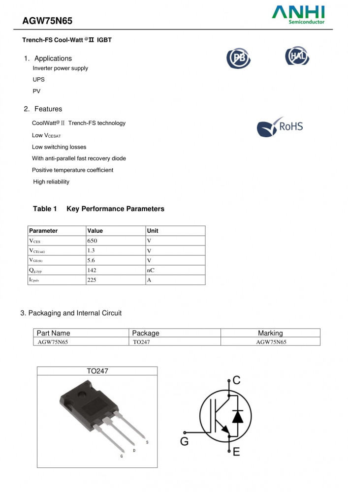 AGW75N65 datasheet page 1