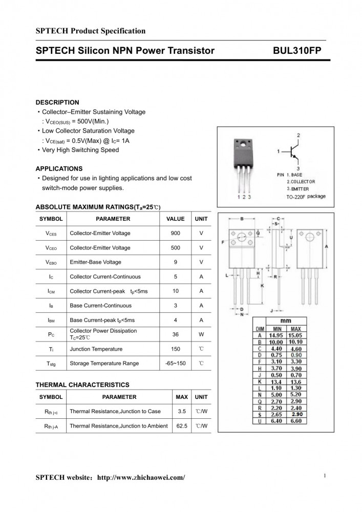 BUL310FP datasheet page 1