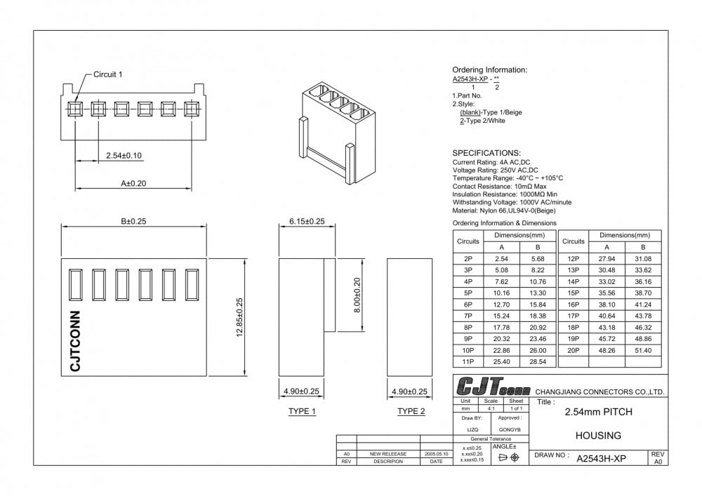 CJT A2543H-3P technical drawing page 1