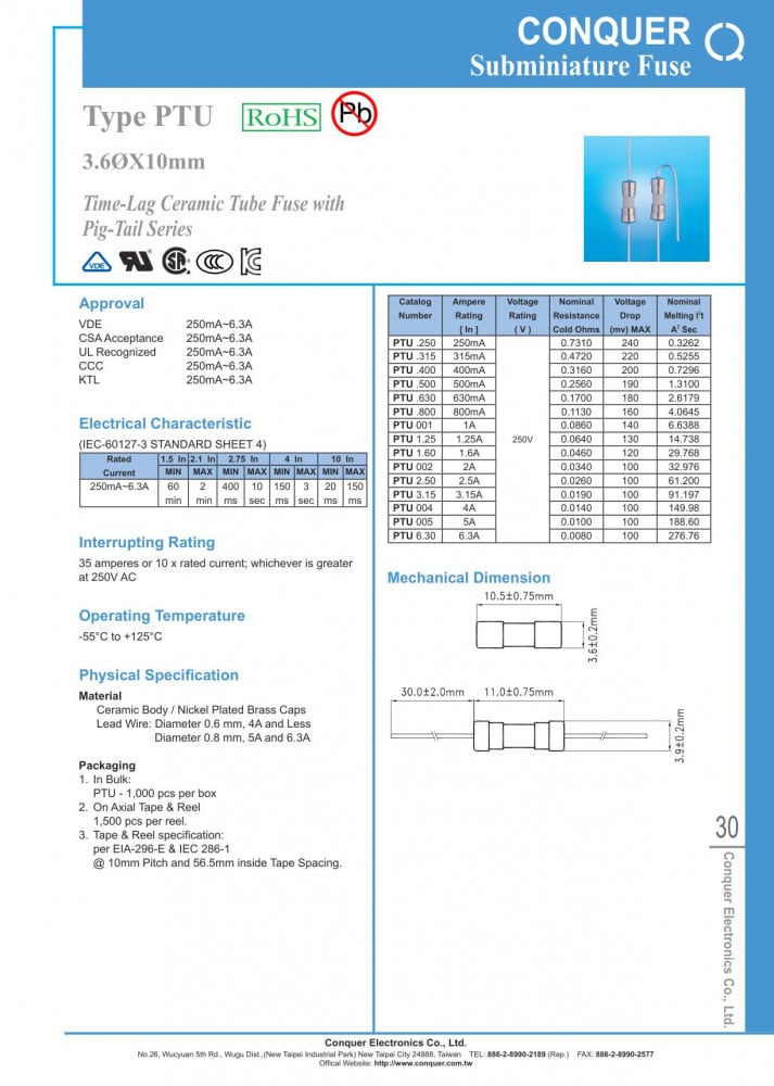 CONQUER PTU series technical datasheet page