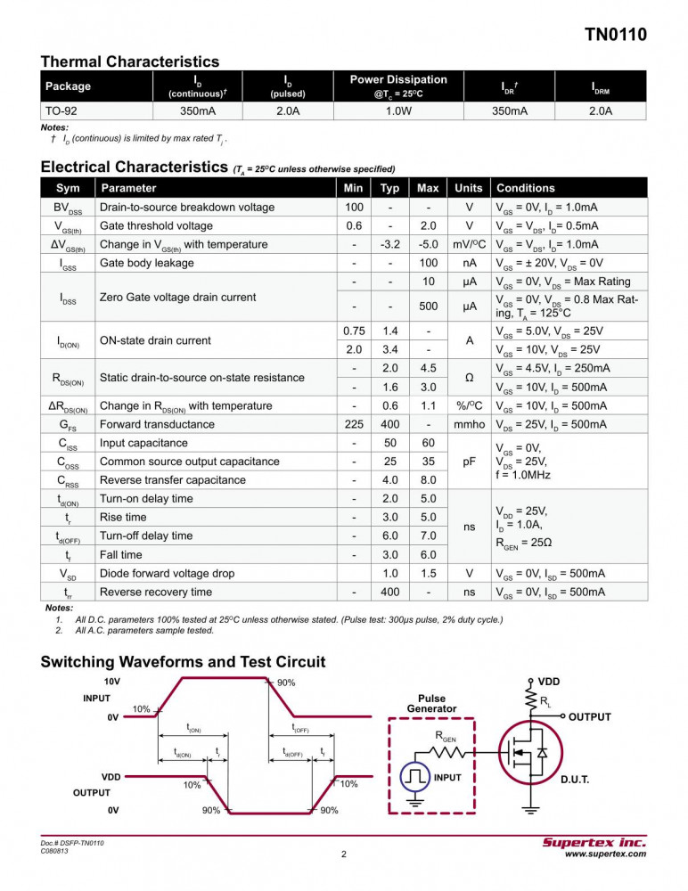 TN0110N3-G datasheet page 2