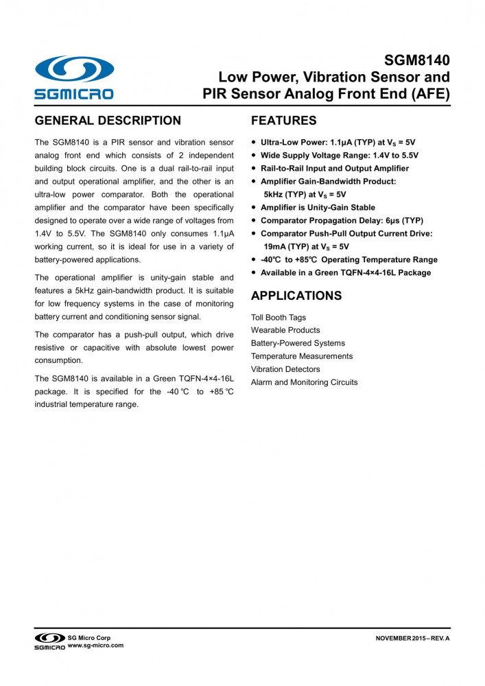 SGM8140 datasheet page 1