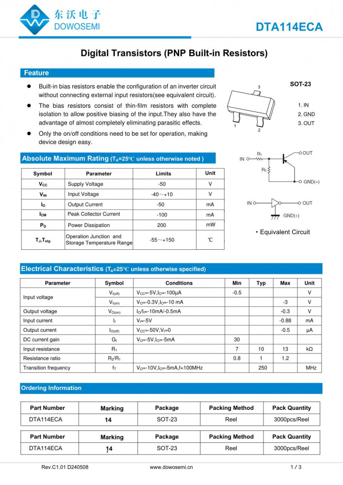 DTA114ECA datasheet page 1