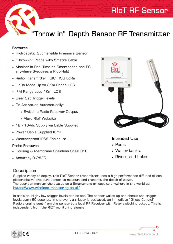 SENW-DEPTH-8T1 product document page 1