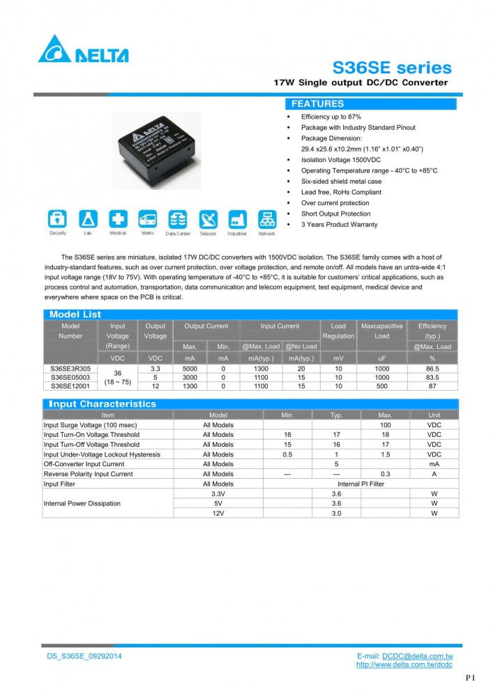 DELTA S36SE3R305 datasheet page 2