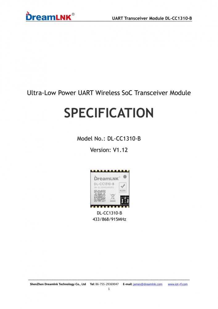 DL-CC1310-B-868 datasheet page 1