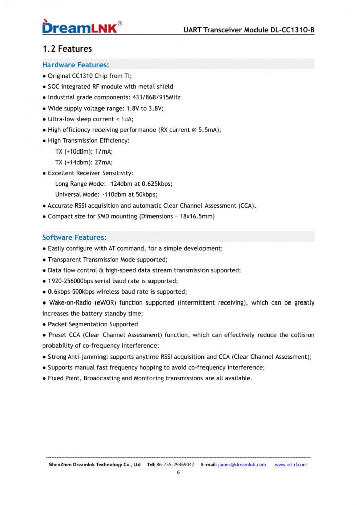 DL-CC1310-B-868 datasheet page 6