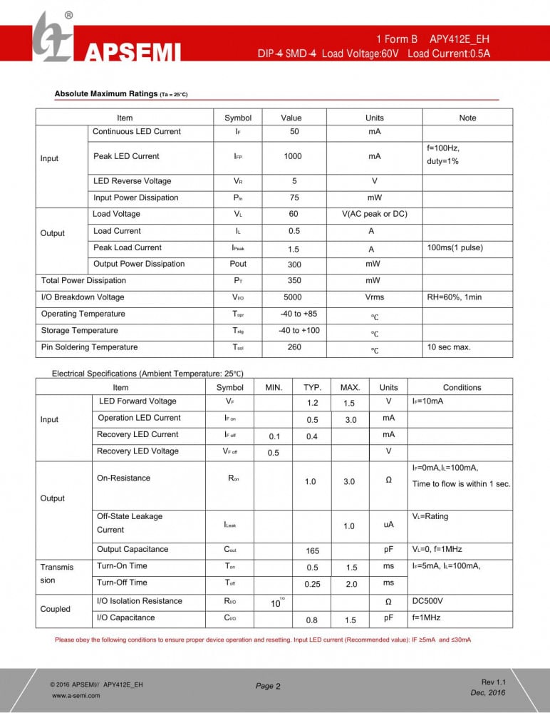 APY412EH datasheet page 2