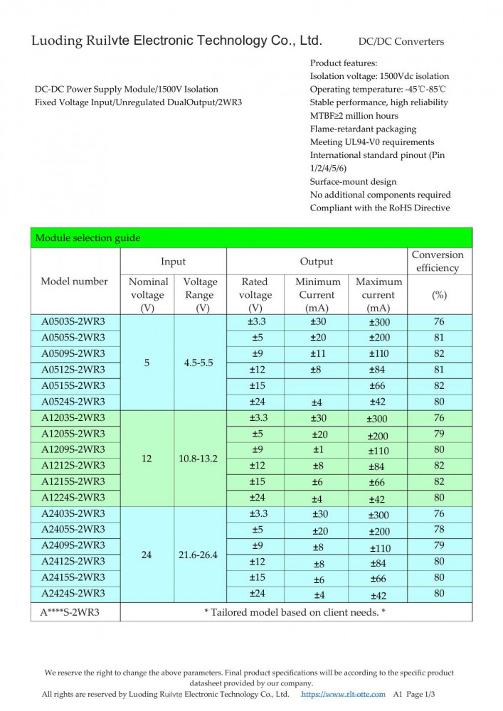 A2405S-2WR3 technical document page 1